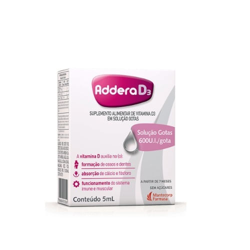 Addera D3 Gotas 600ui com 5ml - Hypera - Drogarias Minas Mais