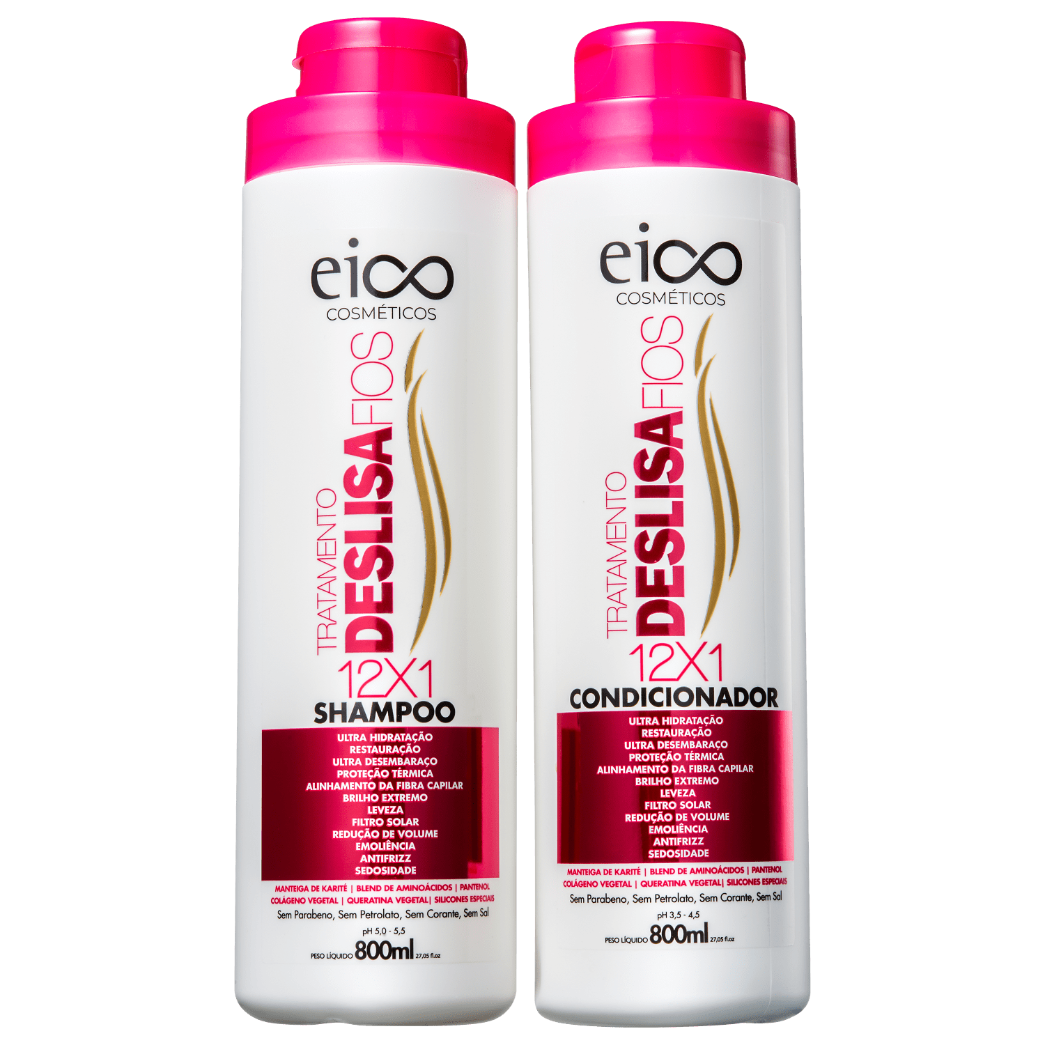 Kit Eico Desliza Fios Shampoo 800ml + Condicionador 750ml